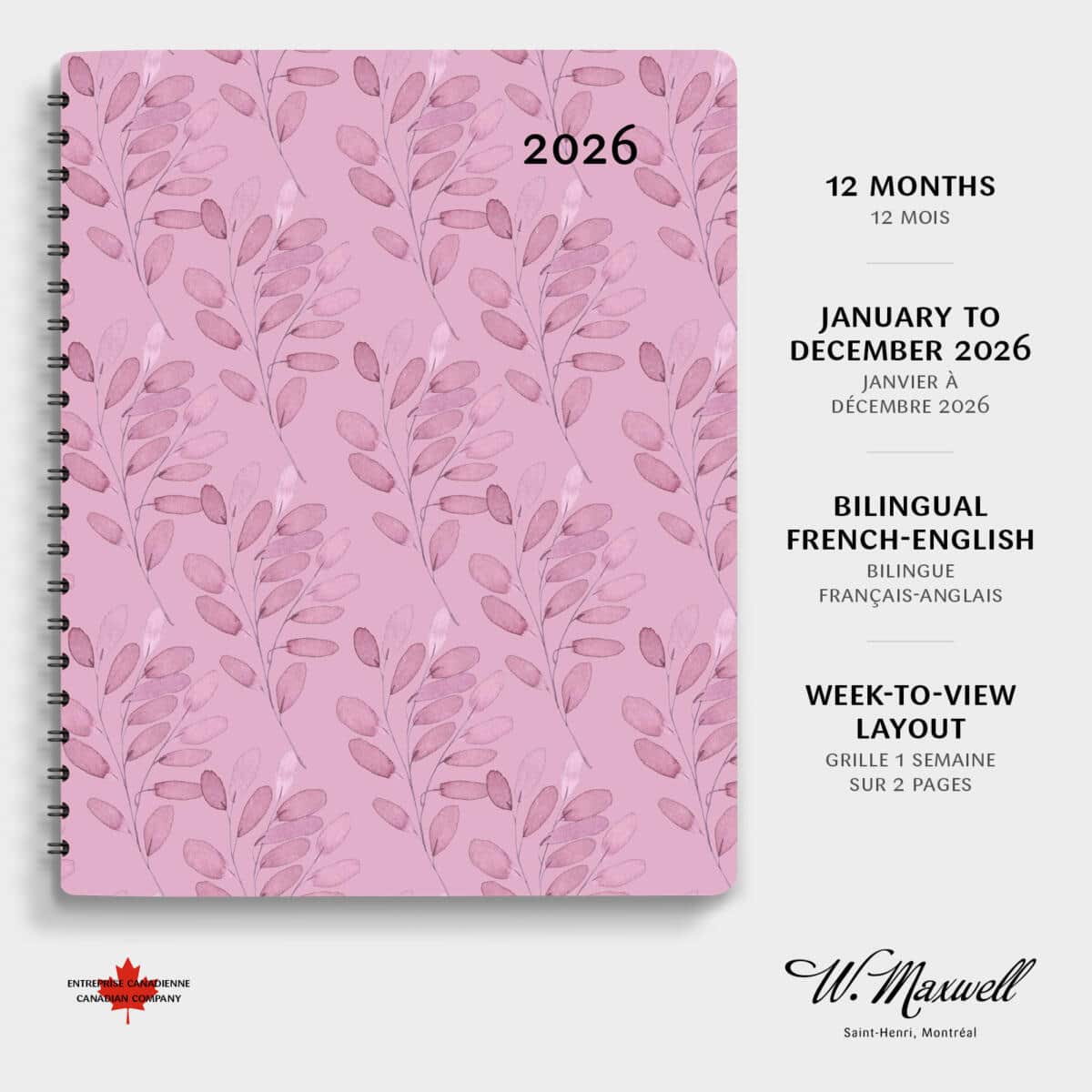 Maxi Pink Yearly Agenda 2026 | W.Maxwell
